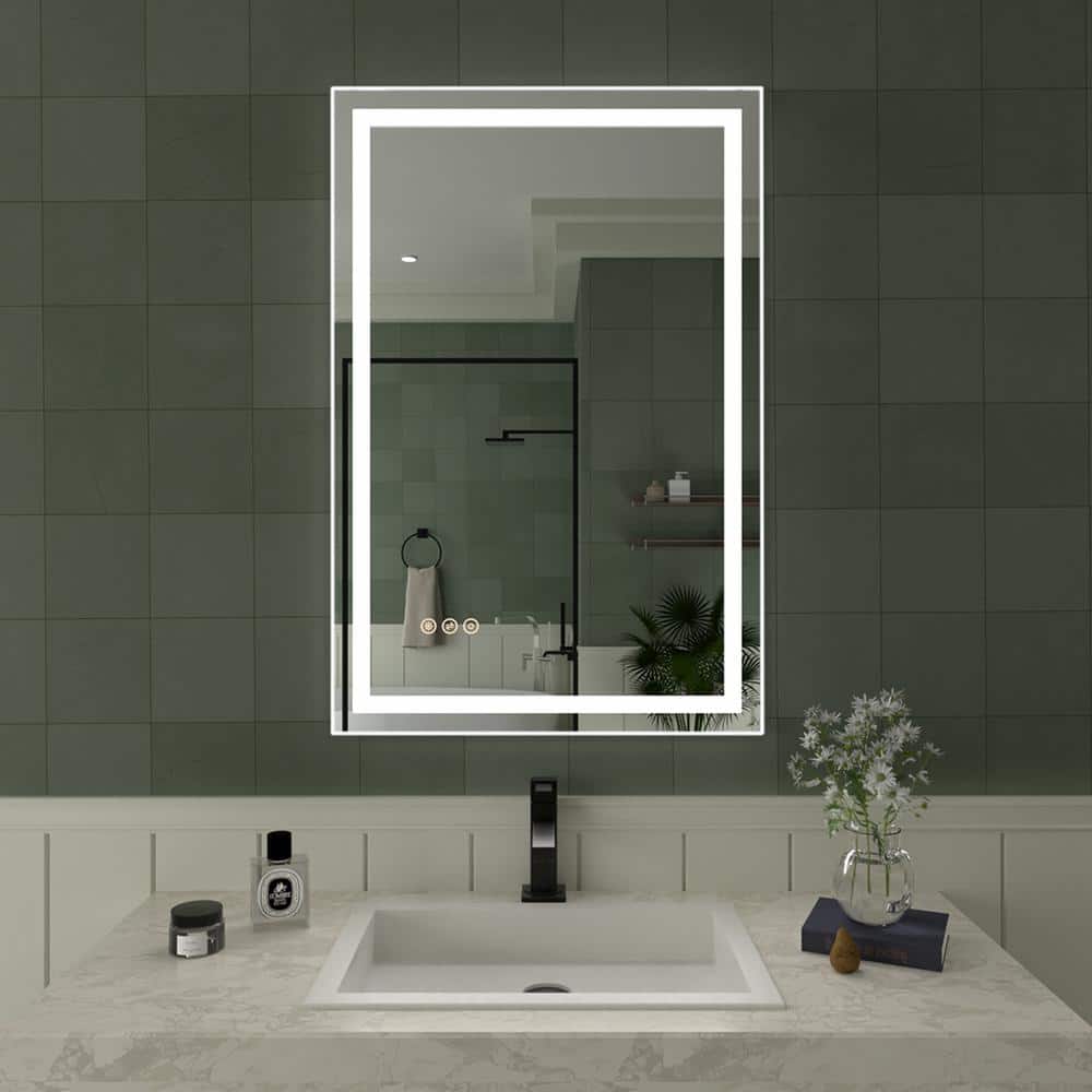 TaiMei 24 in. W x 36 in. H Frameless LED Single Bathroom Vanity Mirror ...