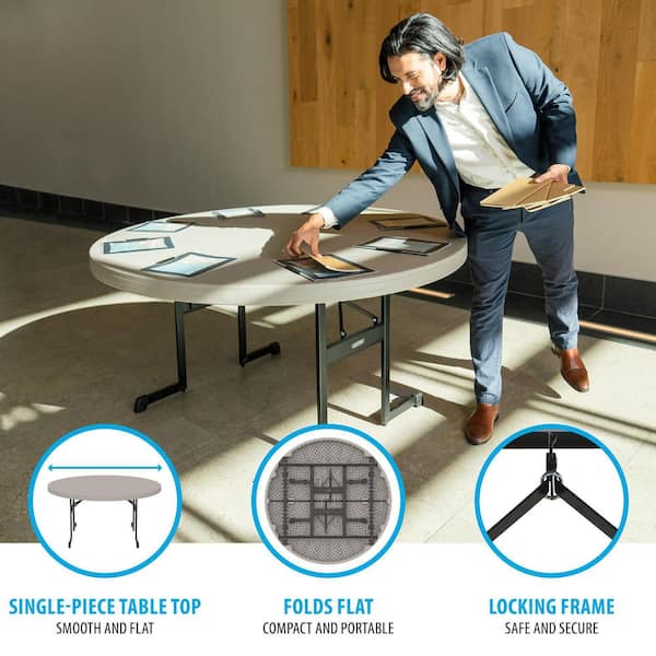 8 X 60 Folding Plastic Table 30"W X 60"L Bi Fold Granite White Plastic