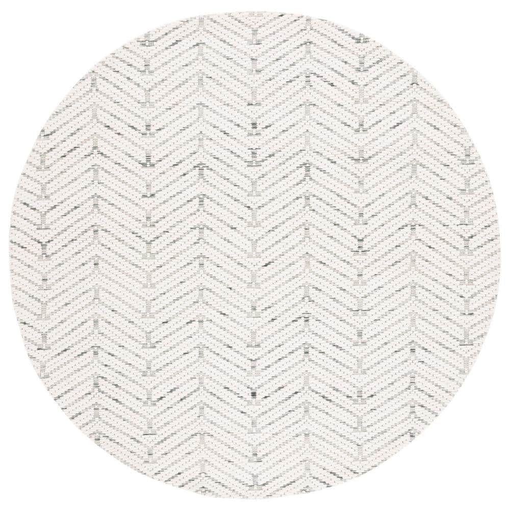 SAFAVIEH Marbella Ivory Green 6 ft. X 6 ft. Border Chevron Round Area ...