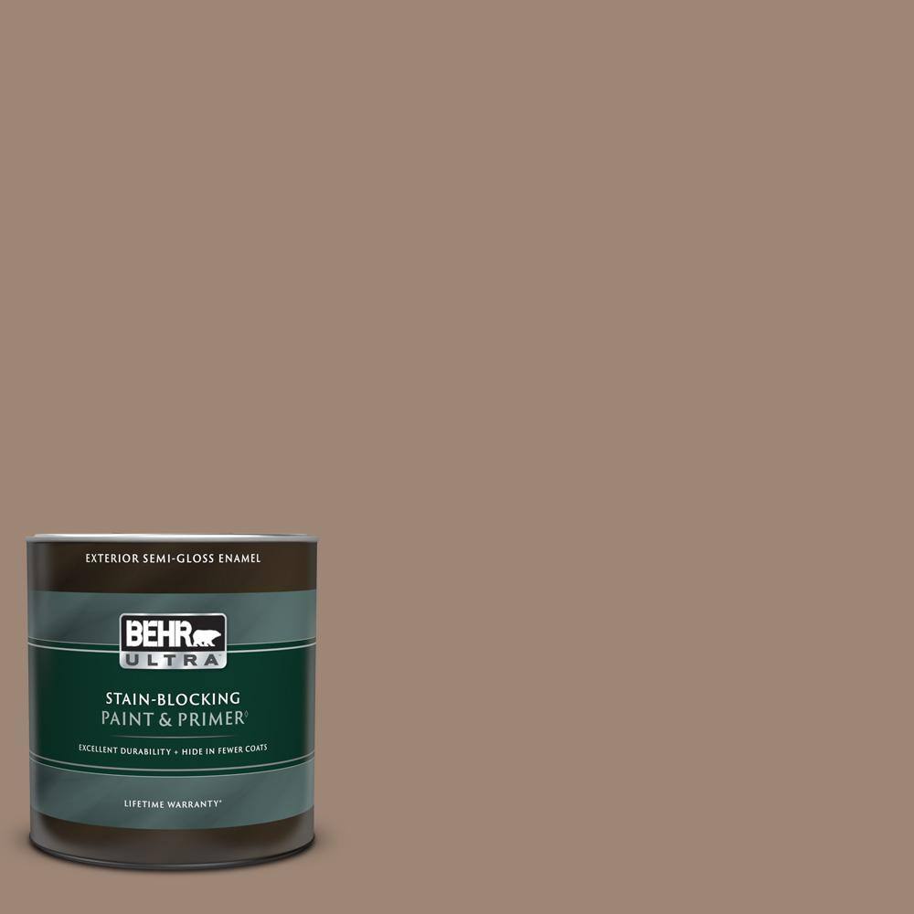 BEHR ULTRA 1 qt. #PPU5-16 Earthnut Semi-Gloss Enamel Exterior Paint ...