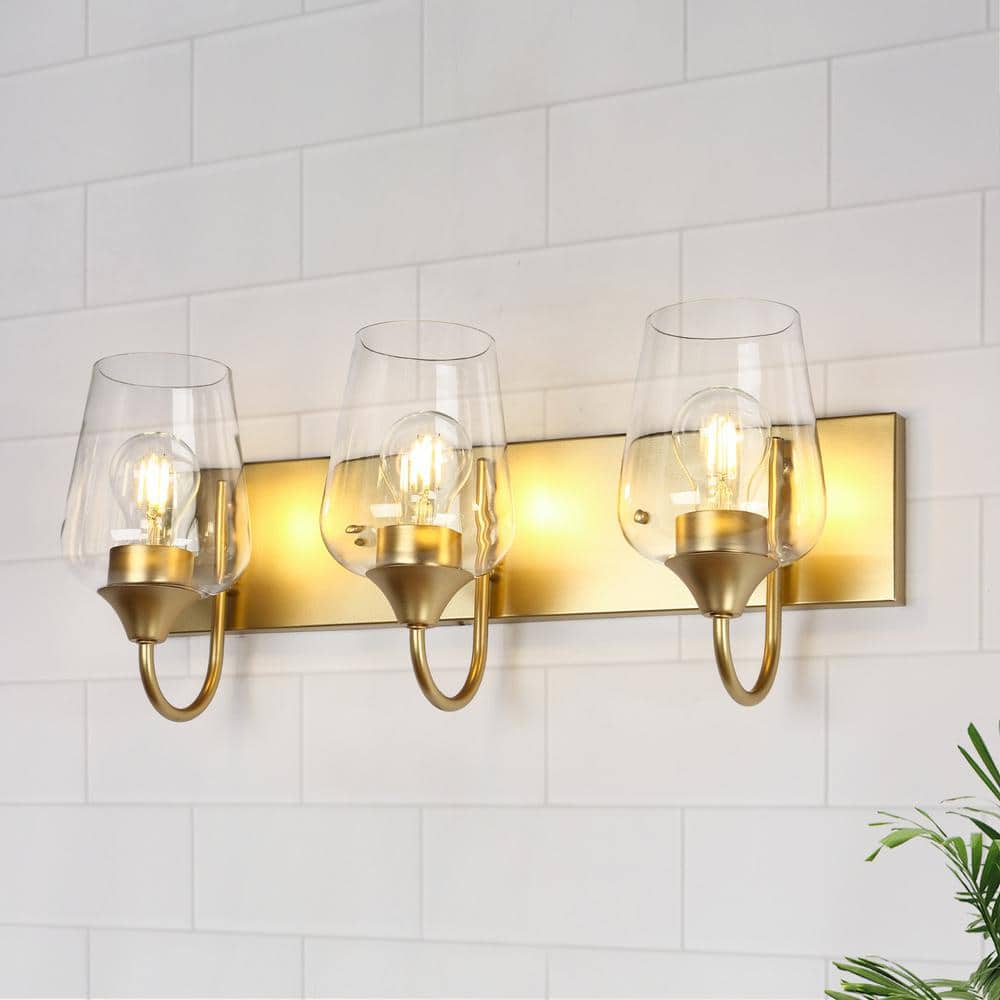 LNC 21.9 in. 3 Light Modern Gold Vanity Light with Wine Glass-Inspired ...