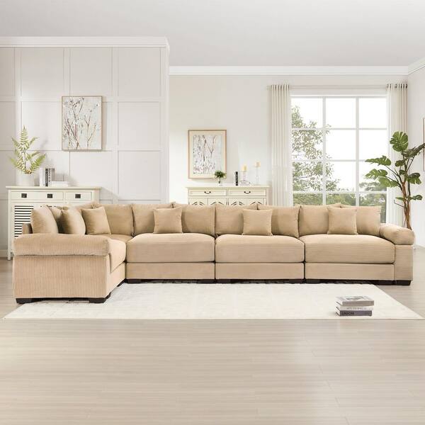 Homy Casa RSTDLM 154.6 in. Straight Arm 5-Piece Corduroy Modular Sectional Sofa with Ergonomic ...