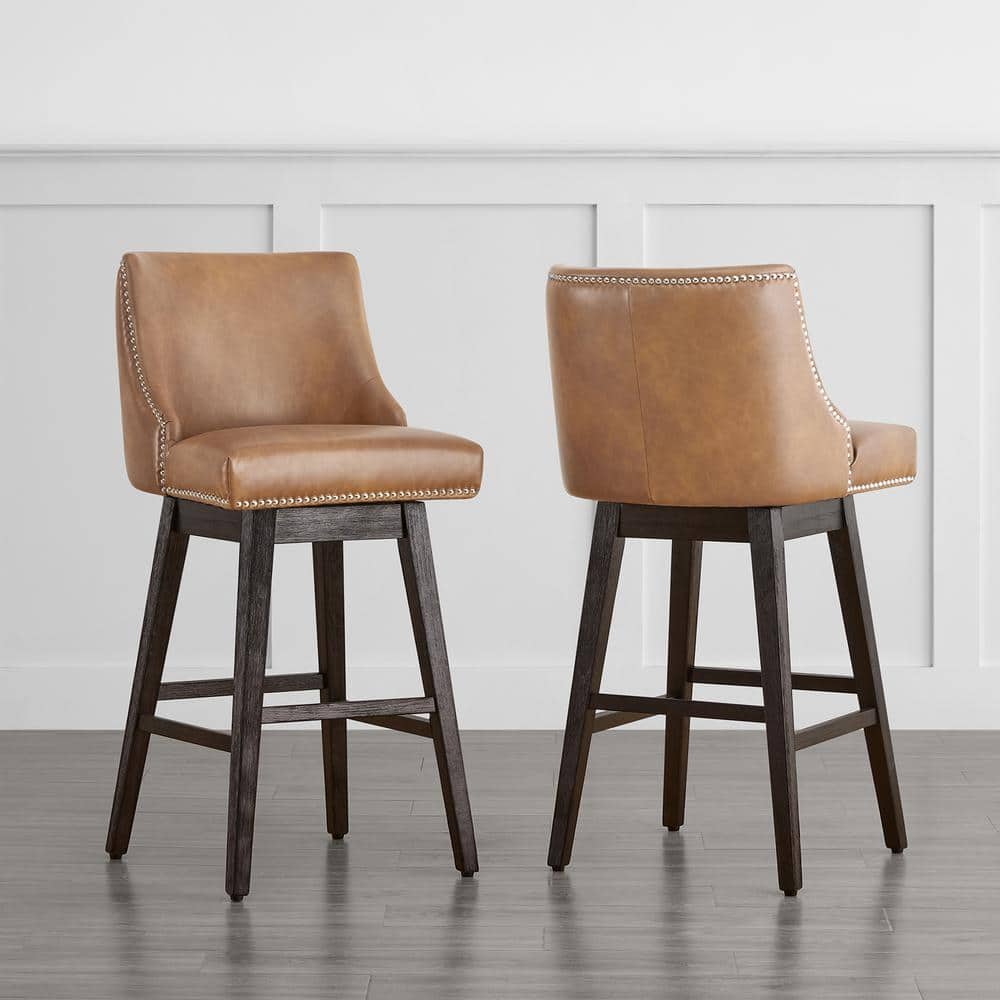 Spruce & Spring Martin 30 in. Cognac Brown Solid Wood Frame Swivel ...