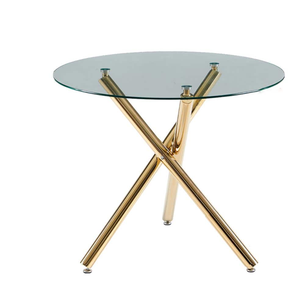 Tenleaf 35.43 in. Gold Metal and Glass Outdoor Coffee Table for 2-4 ...