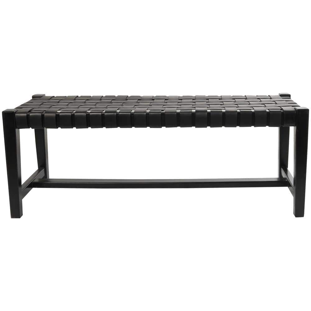Litton Lane Black Handmade Woven Seat Bench 17 in. X 47 in. X 18 in ...