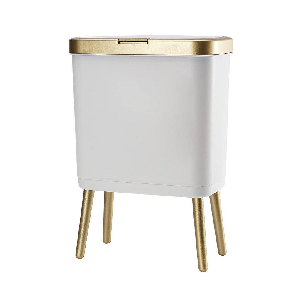 FAWEY TRED INC 4 Gal. White Modern Narrow Metal Trash Can with Lid and ...