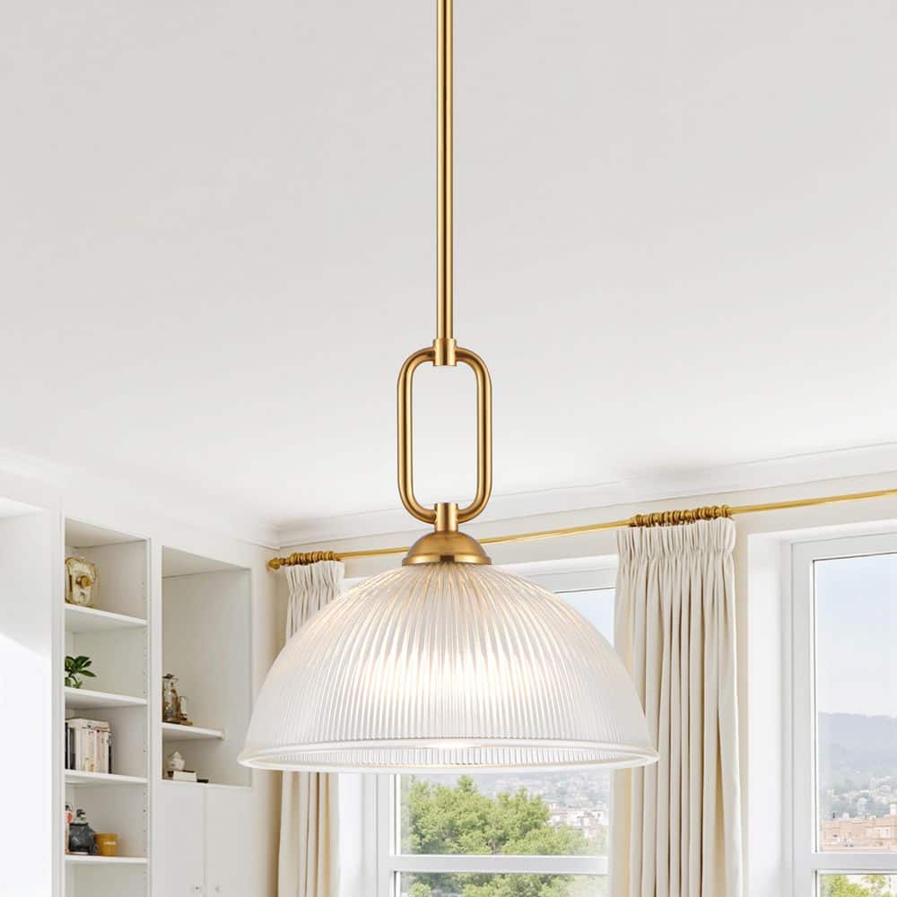 KAWOTI 12 in. 1-Light Plated Brushed Gold Dimmable Pendant Light with ...