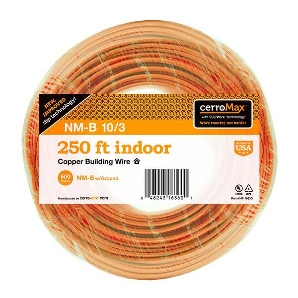 Cerrowire 250 ft. 10/3 Orange Solid CerroMax SLiPWire Copper NM-B Wire ...
