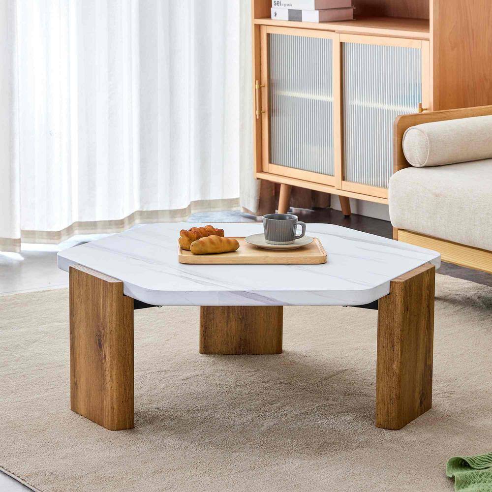 Polibi Modern 36.2 in. White Hexagon Wood Coffee Table RS-32682-529 - The Home Depot