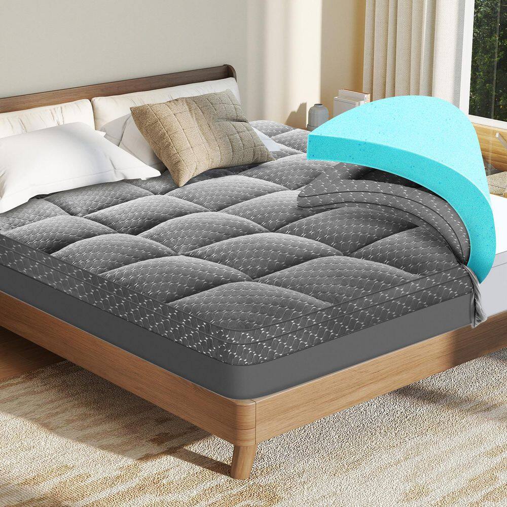 kayamas 2-in-1 3 in. Memory Foam Mattress Topper 2 in.Gel Memory Foam ...
