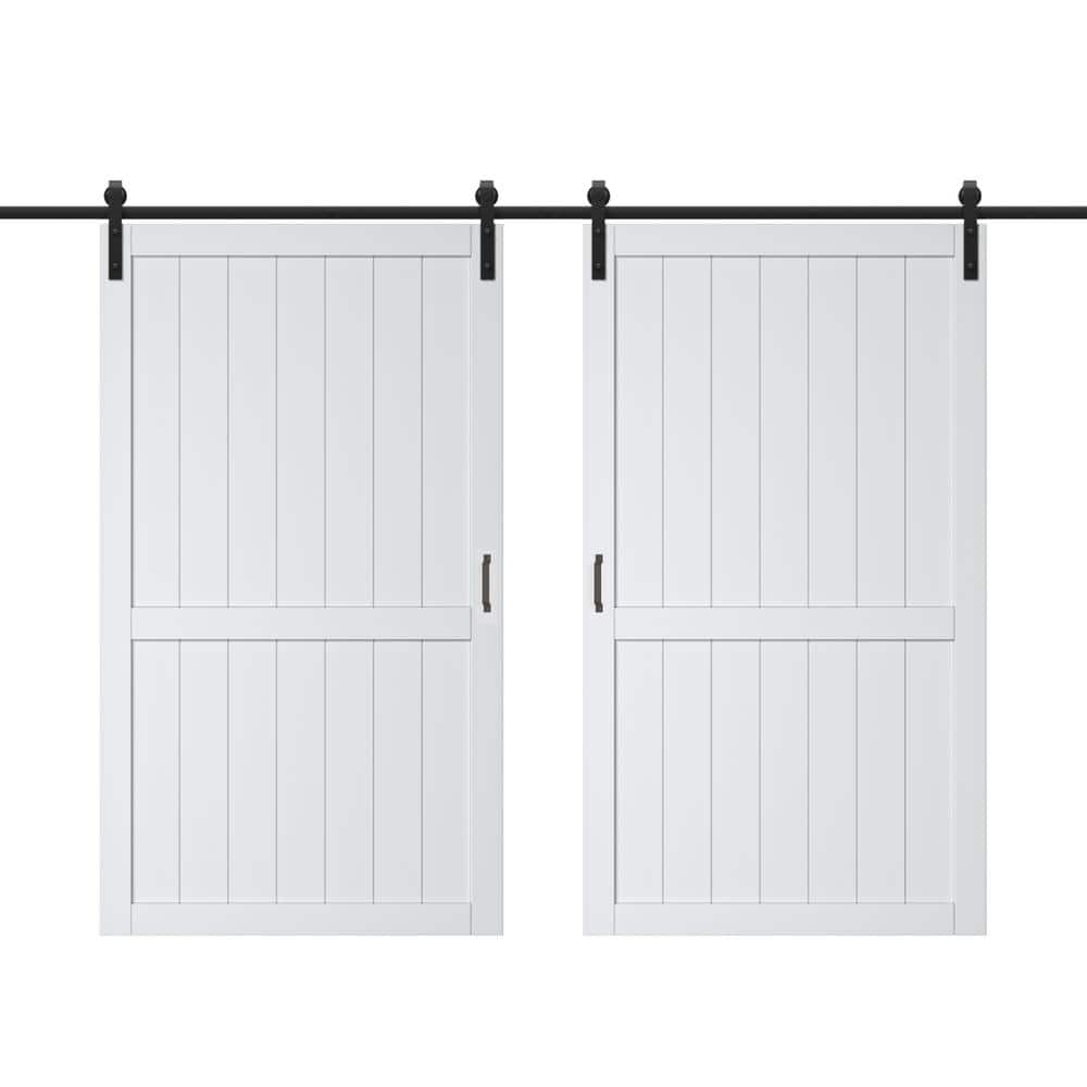 ARK DESIGN 96 in. x 84 in.（Two 48 in. Slabs）WhiteH Style Primed Sliding ...