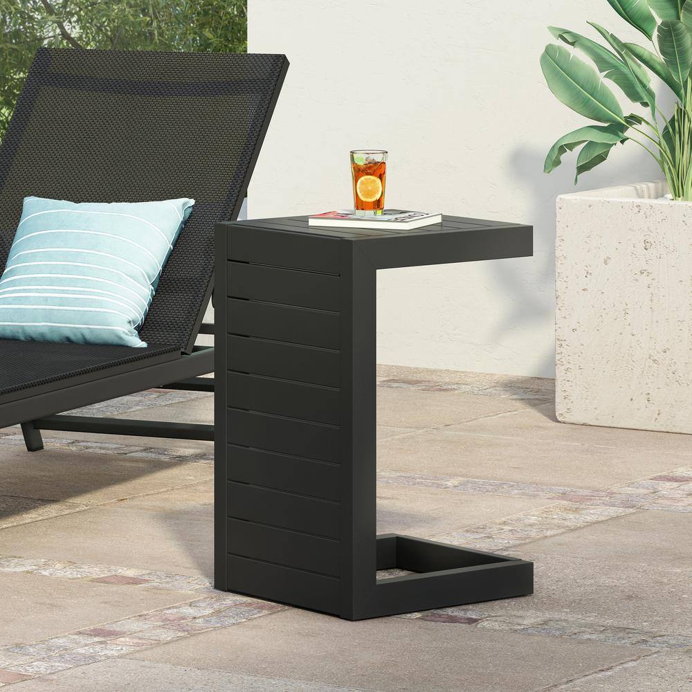 Noble House Cape Coral Matte Black Square Metal Outdoor Patio Side ...