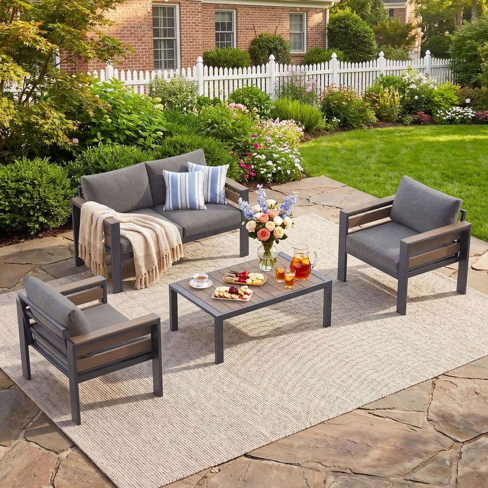 ABORON 4-Piece Aluminum Patio Furniture Sets Modular Patio Conversation ...