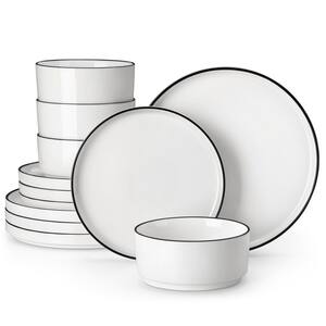 vancasso 18-Piece White Black Rim Porcelain Dinnerware Set Service for ...