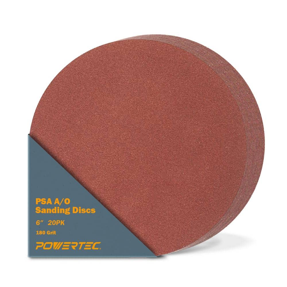 ‎POWERTEC 6 in. PSA Sanding Discs, 180 Grit, Aluminum Oxide Adhesive ...