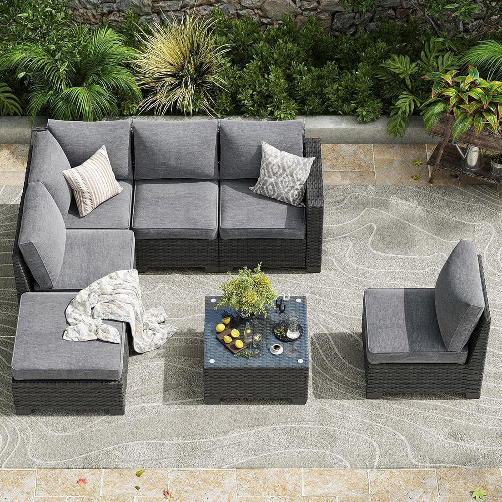 PexFix 7-Piece Patio Furniture Set with Slanted Back, Patio Couch with ...