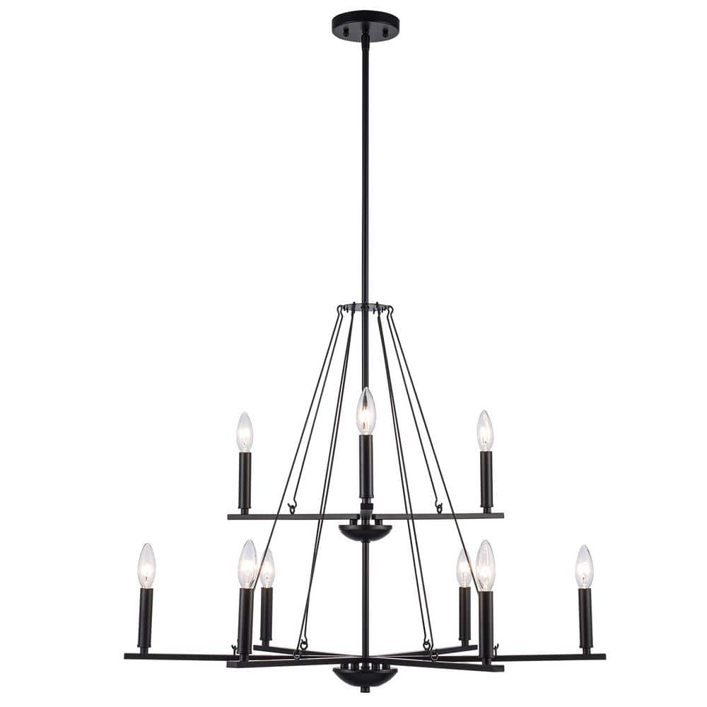 Hampton Bay Amreen 9-Light Black Tiered Candle Chandelier Light Fixture ...