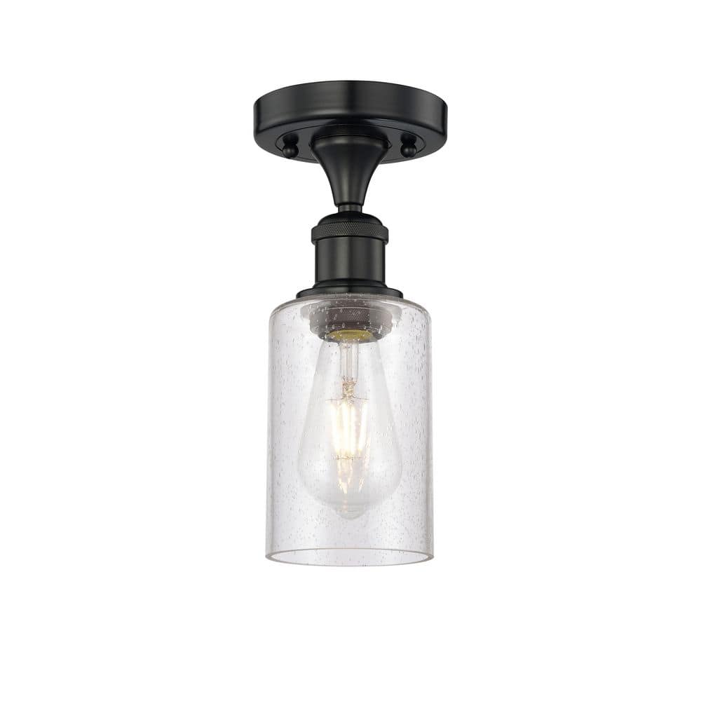 Innovations Clymer 3.88 in. 1-Light Matte Black Art Nouveau Semi-Flush ...