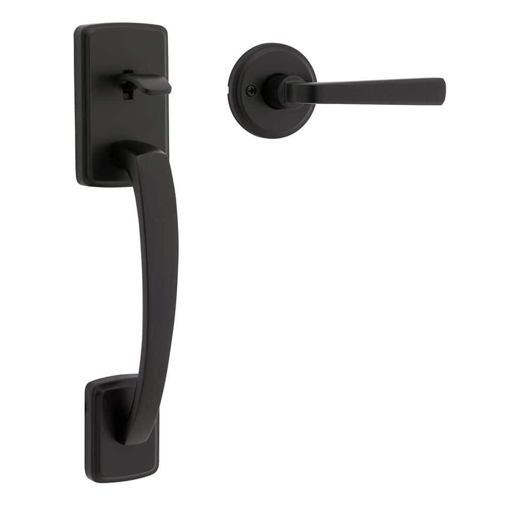Kwikset Brentford Matte Black Exterior Grip Door Handleset with ...