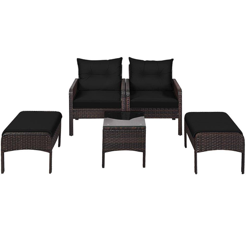 ANGELES HOME 5-Piece Wicker PE Rattan Patio Conversation Set With Black ...