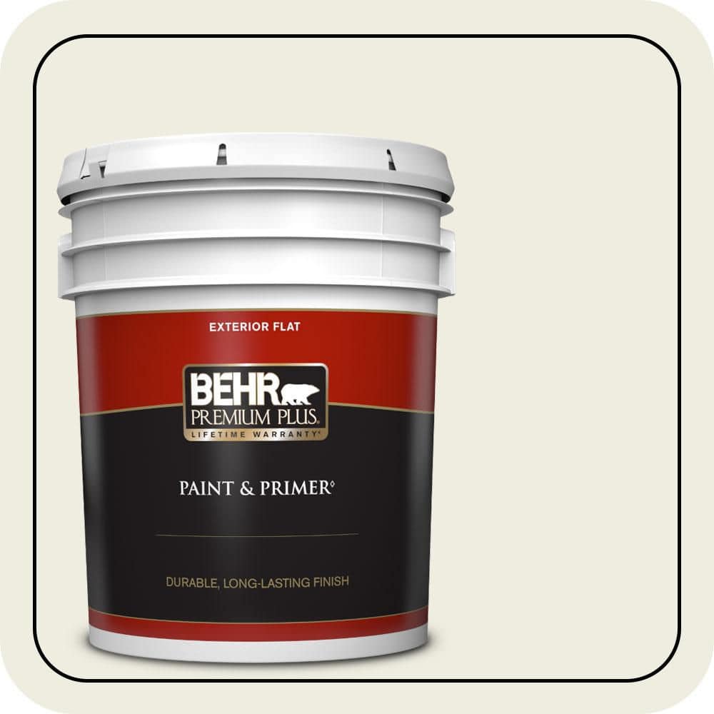 BEHR PREMIUM PLUS 5 gal. #GR-W09 Snowfall White Flat Exterior Paint ...