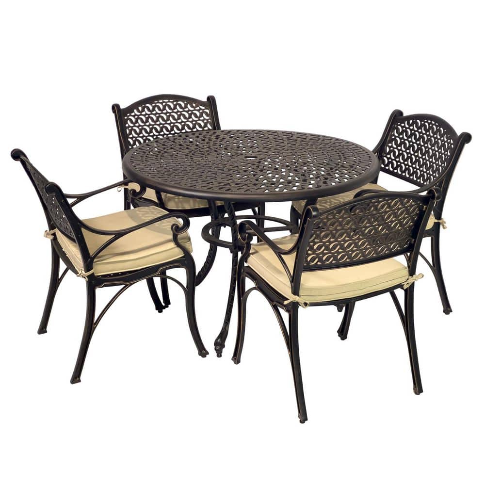 Kinger Home 5-Piece Bronze Cast Aluminum Outdoor Dining Set for Patio with Beige Cushions DTS-S ...