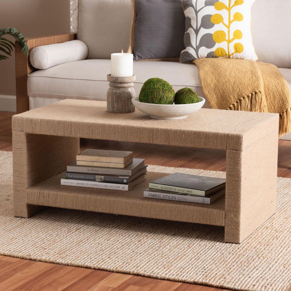 bali & pari Adaya 39.5 in. Natural Brown Rectangle Jute Coffee Table ...