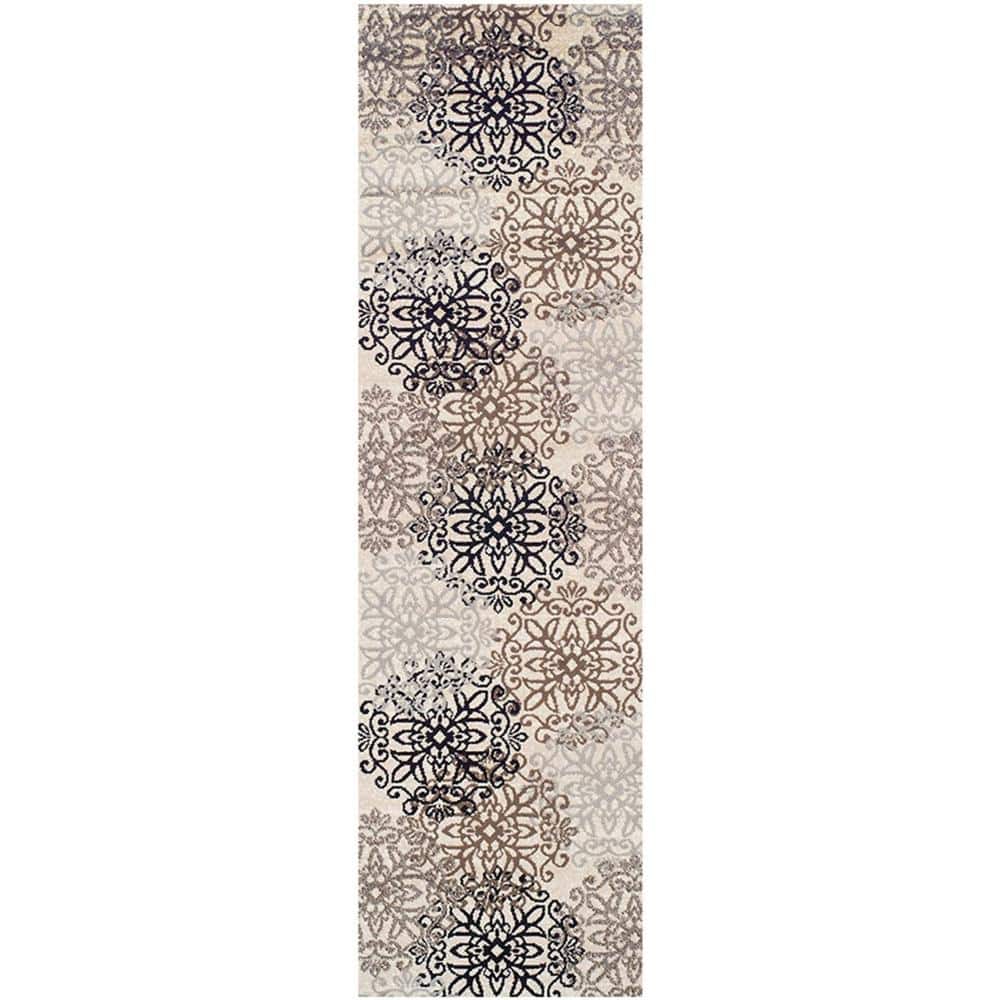 HomeRoots 8 ft. Tan Gray and Black Floral Medallion Stain Resistant ...