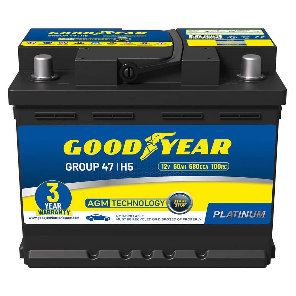 Goodyear 47-H5-AGM BCI Group Size 47 12-Volt 60 AH, 100RC, 680 CCA ...
