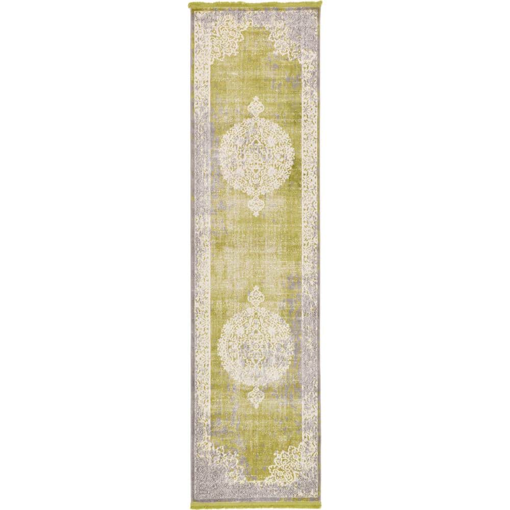 Unique Loom New Classical Olwen Light Green 2' 7 x 10' 0 Runner Rug ...