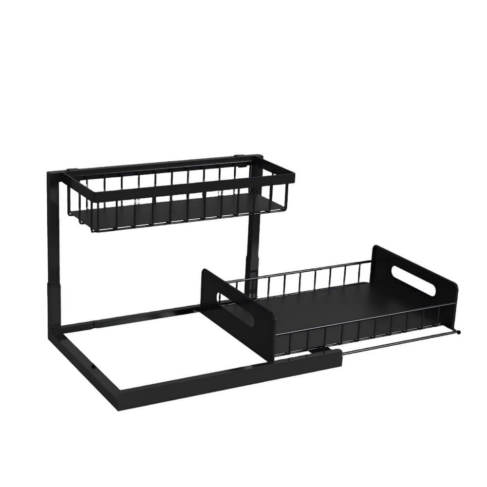 Wudkey 2-Tier Pull Out Sliding Cabinet Organizer Under Sink in Black ...