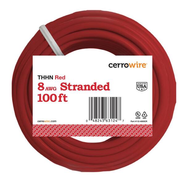 Cerrowire 100 ft. 8 Gauge Red Stranded Copper THHN Wire 112-4003CR