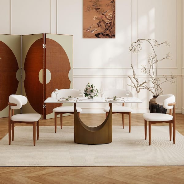 Magic Home 63 in. White Sintered Stone Tabletop with Pedestal Dining ...