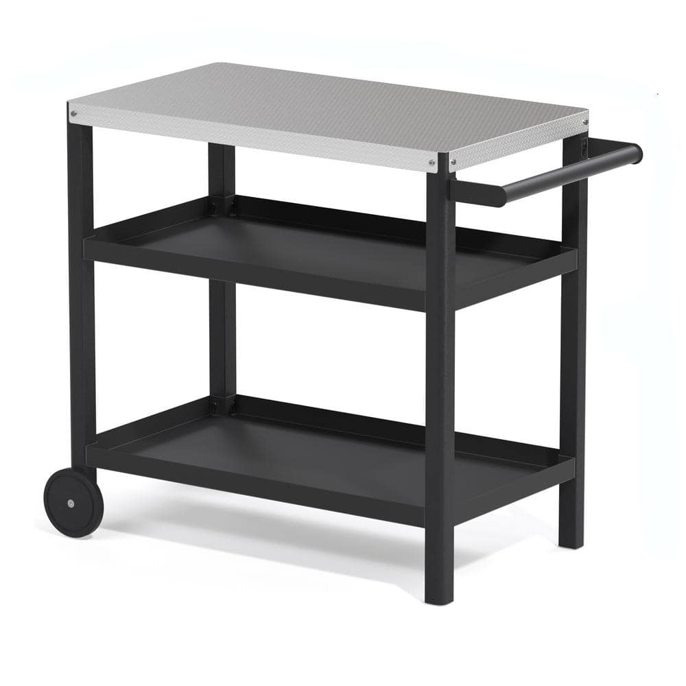 Zeus & Ruta Black Outdoor Grill Carts Prep Cart Dining Table Steel ...