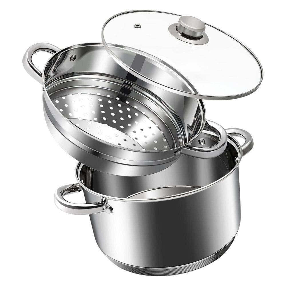 4 Quart Stainless Steel Tri-ply Stockpot and Steamer with Glass Lid ...