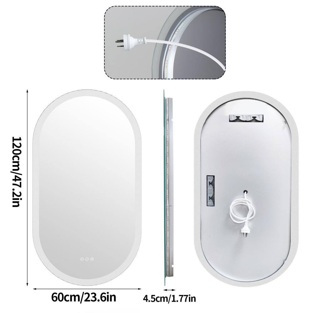 Wisfor 24 in. W x 48 in. H Large Oval Frameless Anti-Fog Stepless ...