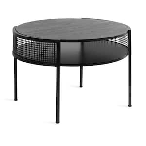 Furniture of America Leander 29 in. Black Round Wood Coffee Table with ...