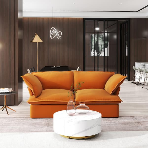 J&E Home 82.6 in. Flared Arm 2-Piece linen Modular Sectional Sofa in Orange JE-120ORC-S2 - The ...