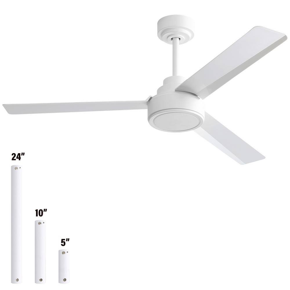 Sofucor 52 in. Indoor/Outdoor Downrod White Ceiling Fan without Lights ...