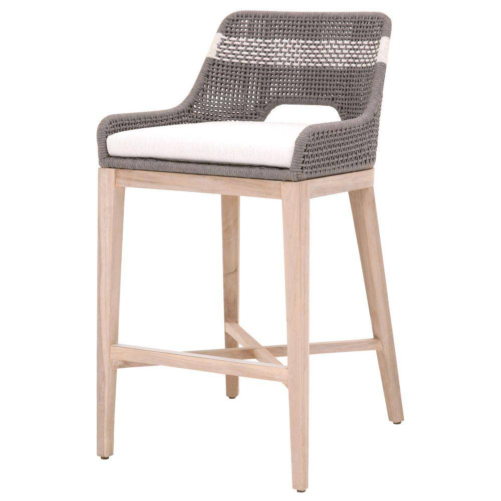 Benjara 31 in. Gray Low Back Wooden Frame Bar Stool with Fabric Seat ...