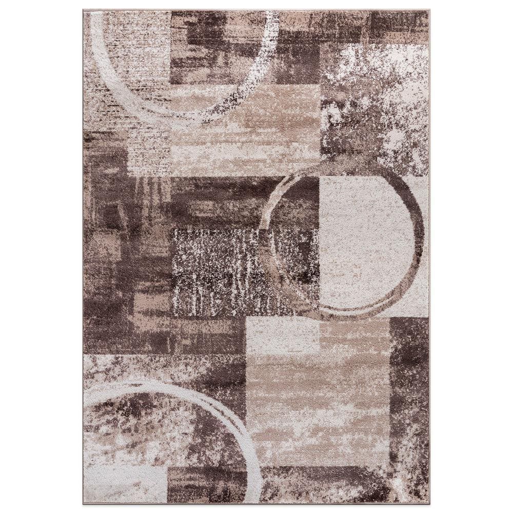 World Rug Gallery Contemporary Abstract Circle Design Brown 5 ft. x 8 ...