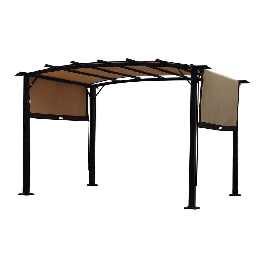 Zeus & Ruta 12 ft. x 9 ft. Beige and Brown Steel Frame Outdoor Pergola ...