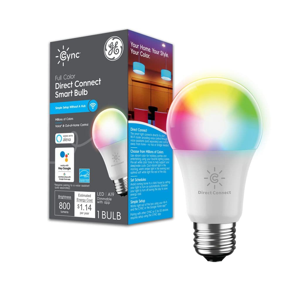 Cync 60-Watt EQ A19 Full Color Dimmable Smart LED Light Bulb 93131373 ...