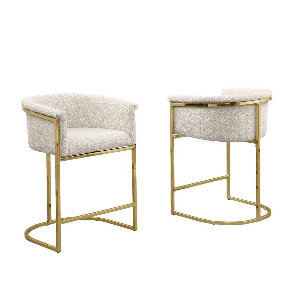 Best Quality Furniture Luke Cream Boucle Fabric Counter Stool Chair Set ...