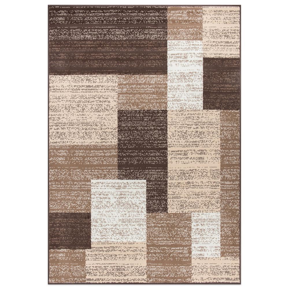 World Rug Gallery Contemporary Distressed Boxes Brown 5 ft. x 7 ft ...