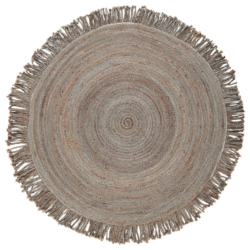 SAFAVIEH Braided Gray 6 ft. x 6 ft. Abstract Border Round Area Rug ...