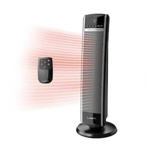 Lasko Elite 1500W 22 in. Black Indoor Electric Tower Forced Air Ceramic Space Heater with Tip ...