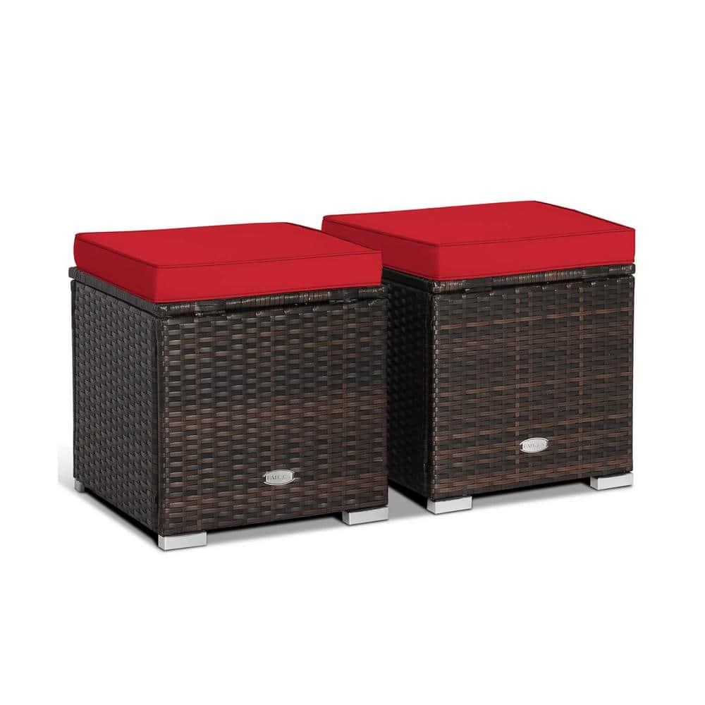 ANGELES HOME Mix Brown Wicker Outdoor Ottoman with Hidden Storage Space ...