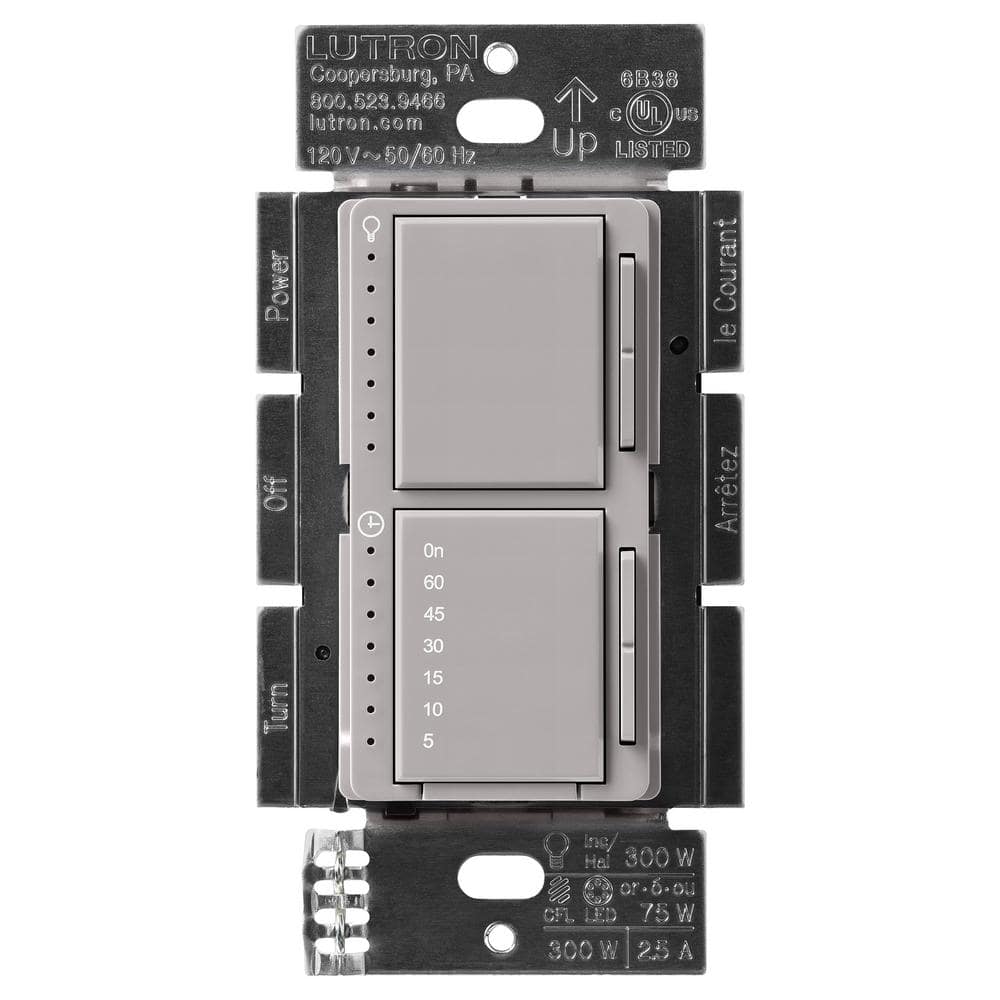 Lutron Maestro LED+ Dual Dimmer and Timer Switch, 75-Watt LED Bulbs/2.5A Fans, Single-Pole, Gray ...
