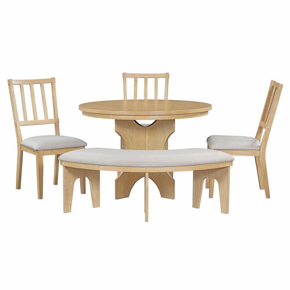 Polibi 5-Piece Rustic Natural Wood Top Dining Room Set Seats 4 RS-96418 ...
